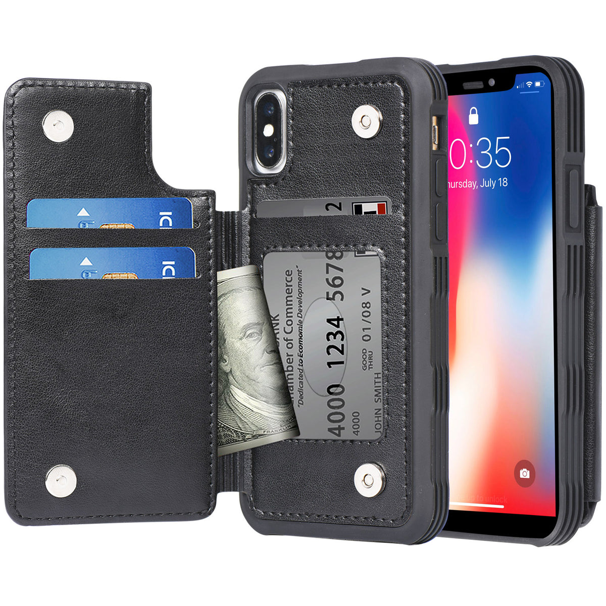 Arae Case for iPhone X/iPhone Xs - Wallet Case with PU Leather Card Po ...